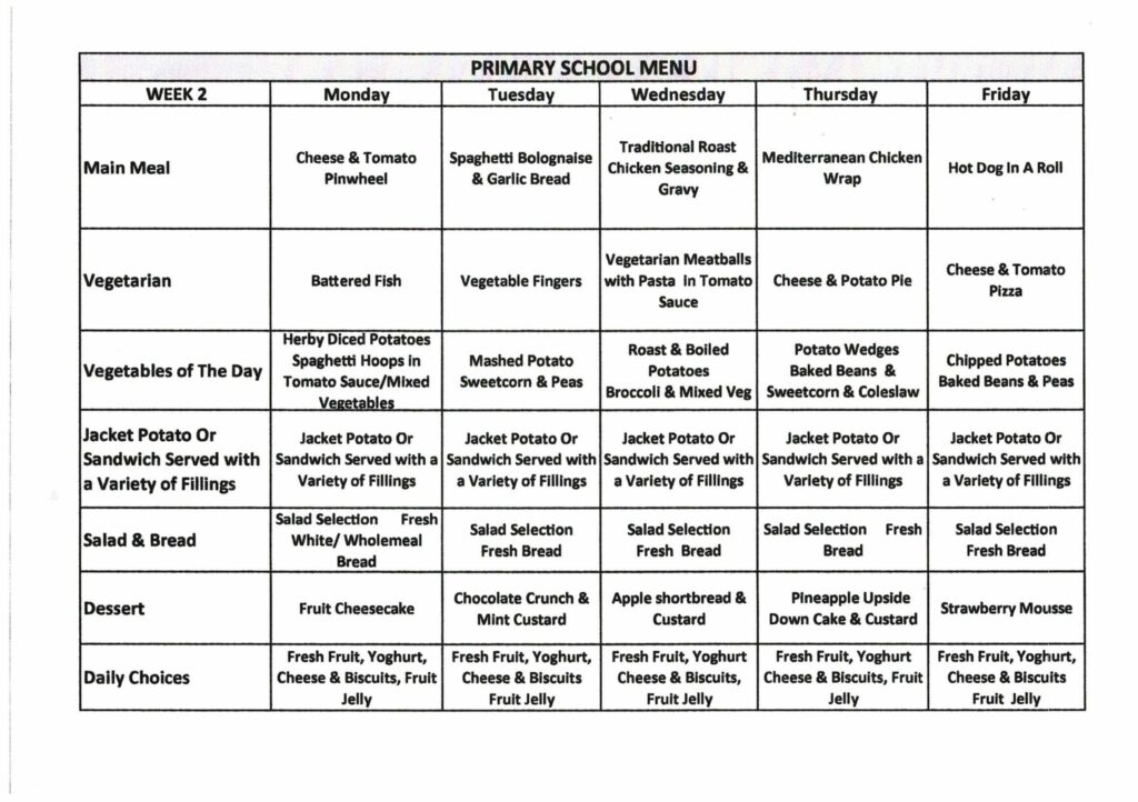 School Lunch Menu September 2022 » Westcroft School